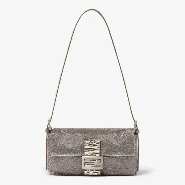 Fendi Baguette® 26424 Silver Organza Bag With Bead Embroidery